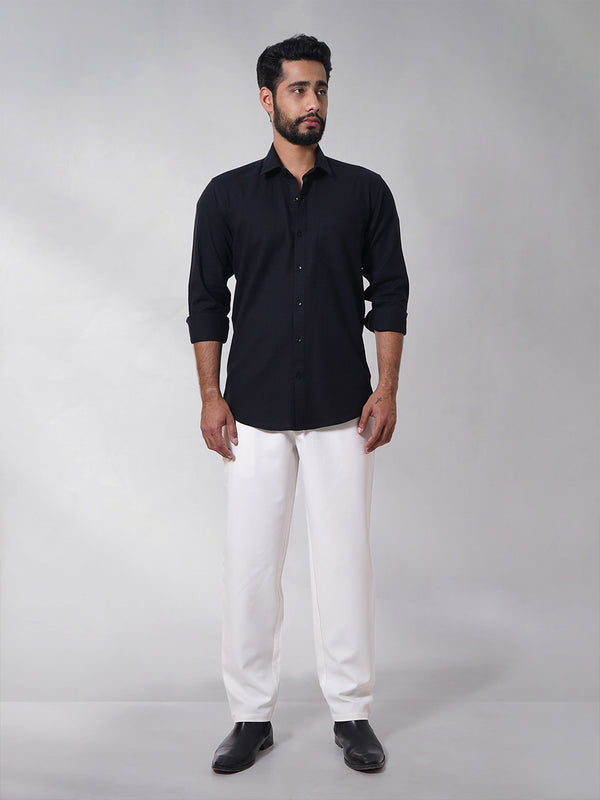 Men Classic Black Slub Cotton Shirt - Putra