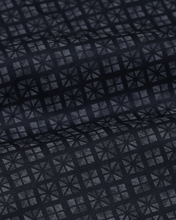 Elegant Black Geometric Cotton Shirt with Subtle Grey Accents - Putra